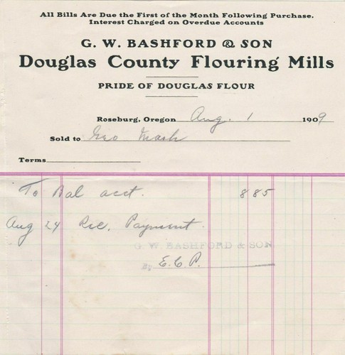 U.S. Douglas County Flouring Mills 1909 Pride of D. Flour Paid Receipt ...