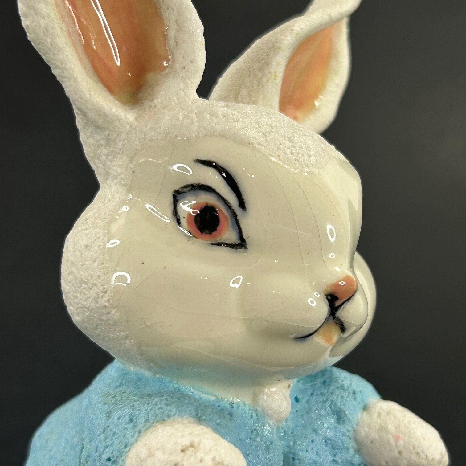 Bunny Rabbit Figurine Blue Sweater Textured Ceramic Hand Painted | eBay
