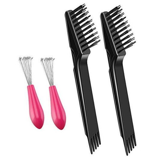 4 Pieces Hair Brush Cleaning Tool Comb Cleaner Brush Hair Pink Plastic ...