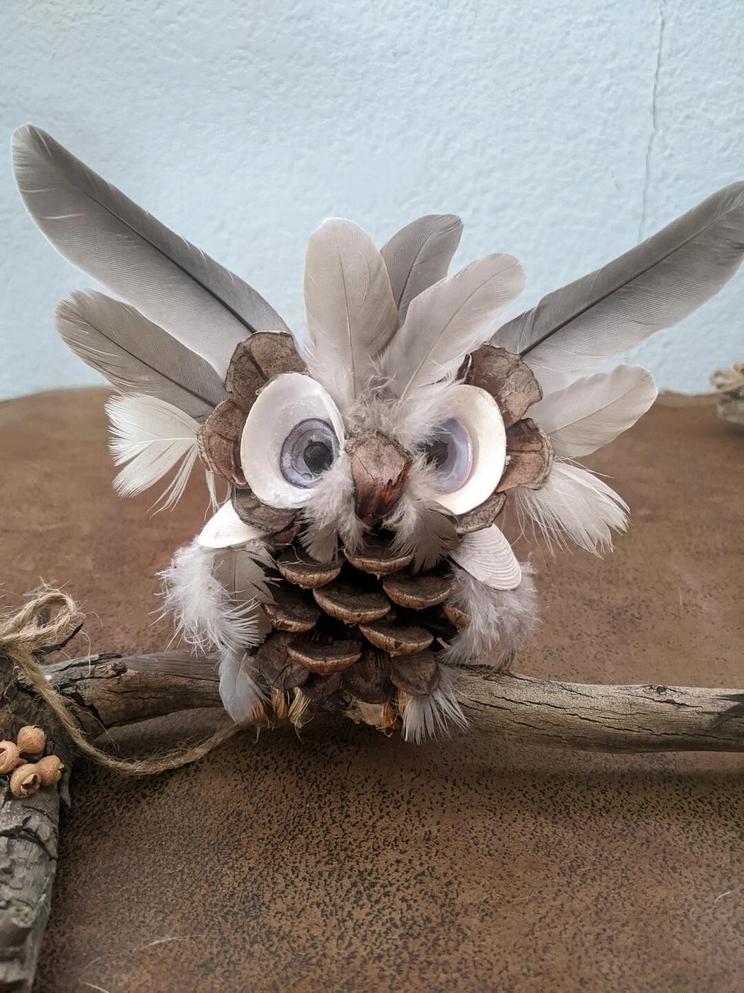 DiY Owl Craft Kit Cinnamon Pinecone Shells Feathers Jute Seeds Make ...