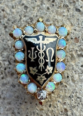 Vintage Opals 10KT Gold Diamond Psi Omega Caduceus Dentistry Fraternity ...