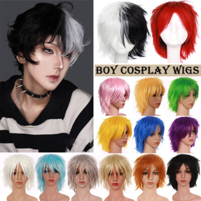 Full Lace Wigs Men Wig Natural Fluffy Straight Dark Red Hair Boy ...