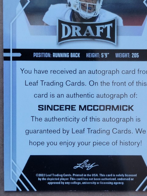 2022 Leaf Draft - Autographs #BA-SM2 Sincere McCormick (AU, RC) for ...
