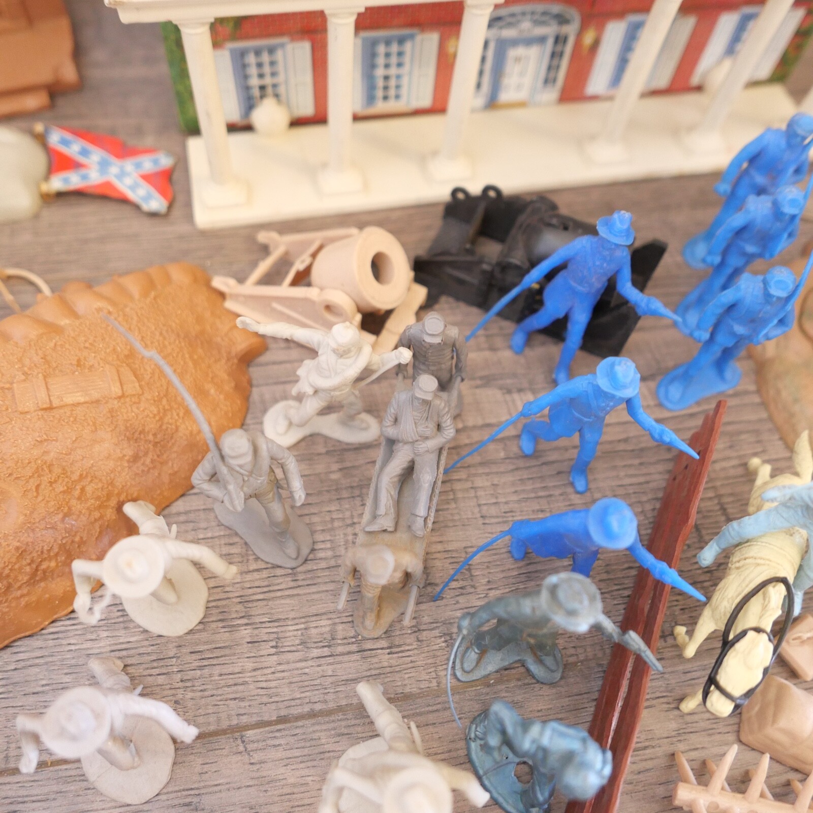 Vtg MARX CIVIL WAR PLAYSET HORSES SOUTHERN MANSION BLUE GRAY Exploding ...