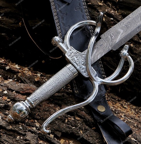 Marvelous Handmade Damascus Steel Medieval / Rapier Sword With Leather ...