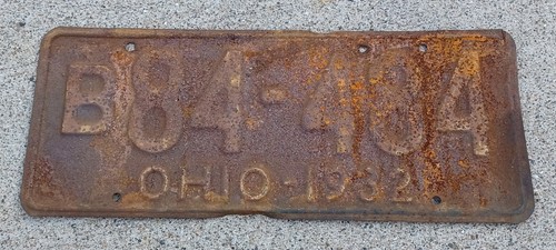 Vtg OLD 1932 OHIO License Plate B84-484 Man Cave Rustic Rusty Patina ...