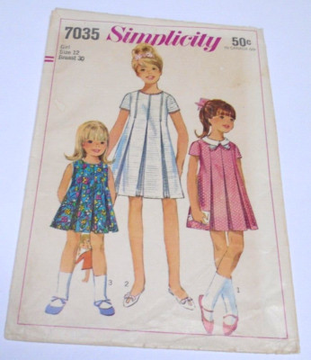 VTG 1960s Simplicity 7035 Girls pleated Dress, Size 12, B 30, 1967 ...