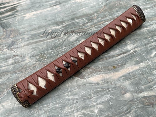 Real White Rayskin Tsuka brass kashira Handle for Japanese Samurai ...