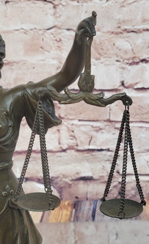 15" Tall BRONZE BLIND JUSTICE LAW MARBLE STATUE LADY SCALE Sculpture ...