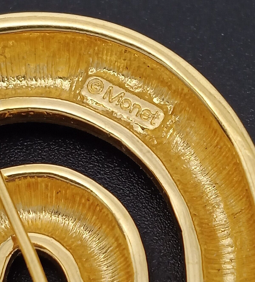 Monet Brooch Pin Swirl Design Abstract Gold Tone Metal Vintage ...