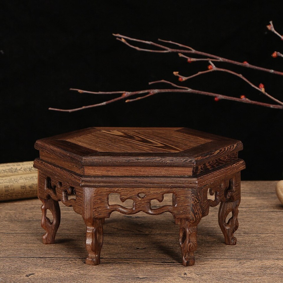 Retro Chinese Wood Fishbowl Display Vase Pot Planter Stand Bonsai Vase ...