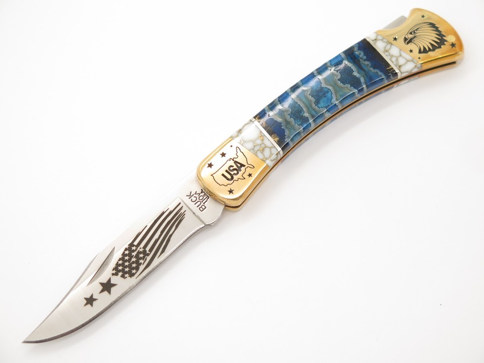 Custom Brian Yellowhorse Buck 110 USA Eagle Lockback Folding Hunter ...