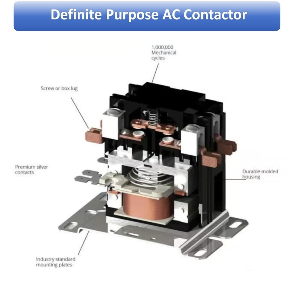 2-Pole 40 Amp 24V Coil HVAC Contactor ON/OFF Relay AC Compressor Switch ...