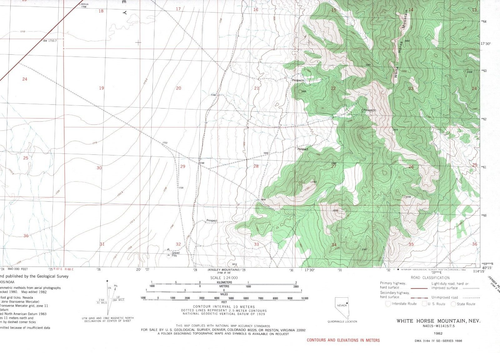 White Horse Mountain, Nevada 1982 Vintage USGS Topo Map 7.5 Quadrangle ...
