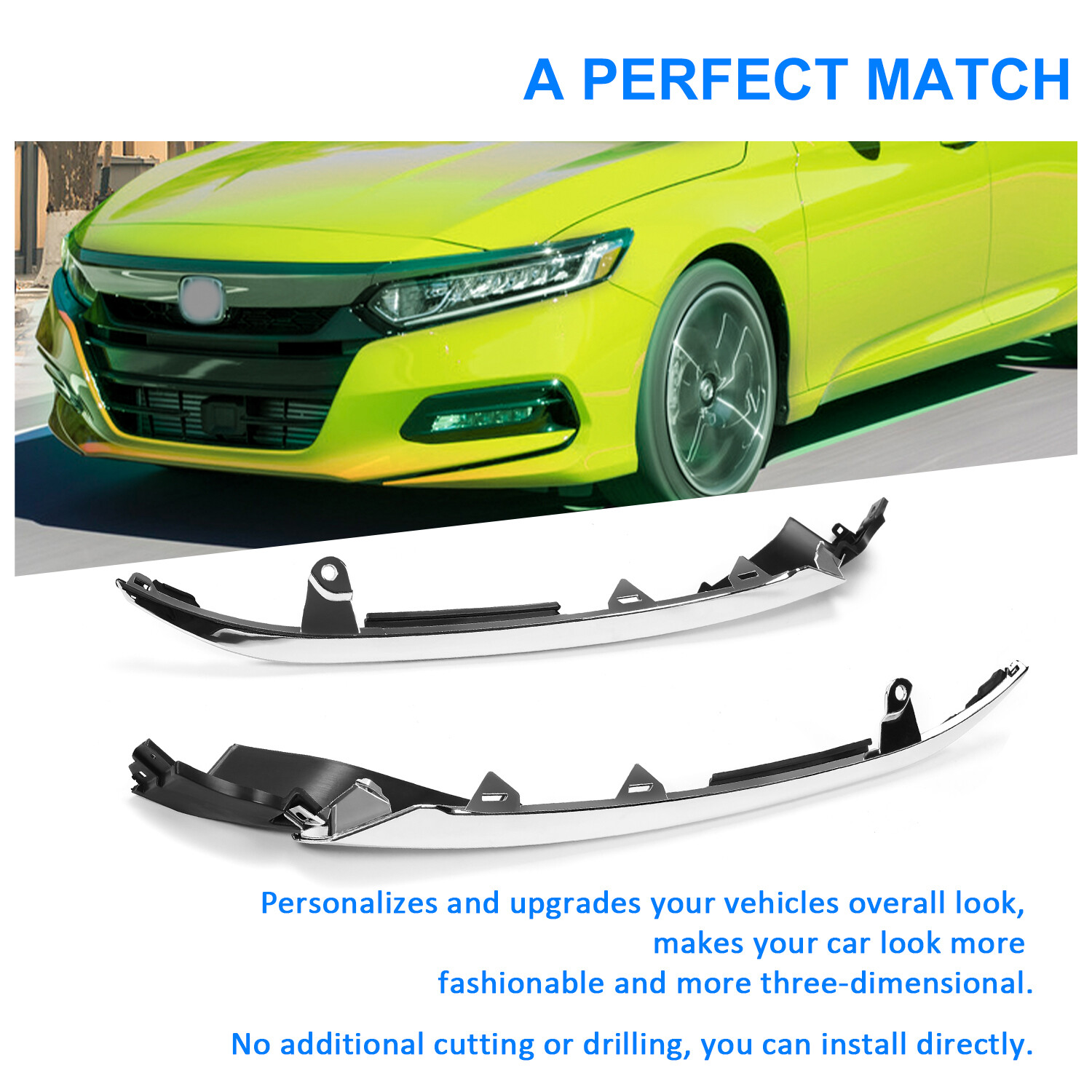 2pc For Honda Accord 2018-2020 Front Bumper Grille Chrome Molding ...