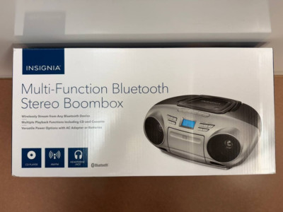 Insignia- AM/FM Radio Portable CD Boombox with Bluetooth -Silver/Black ...