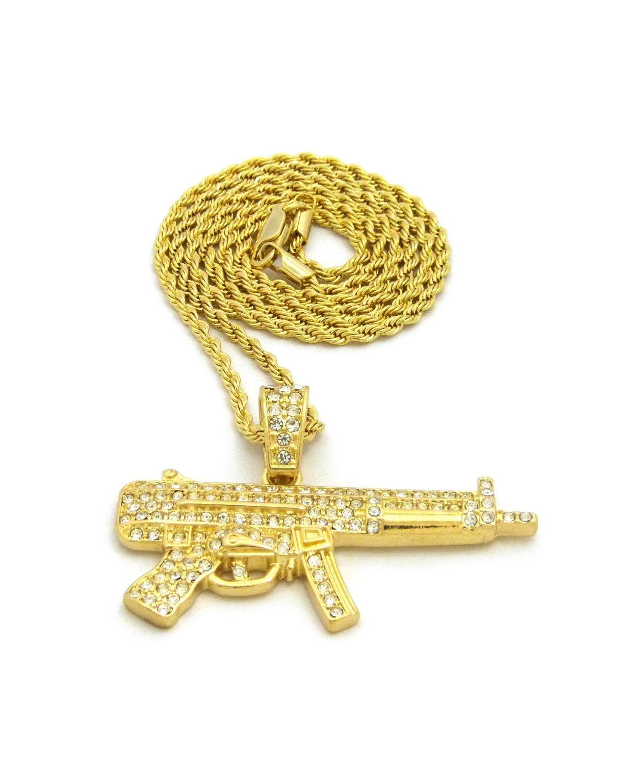 MENS MACHINE GUN AK47 CHOPPER ,UZI WEAPON, GUN,PENDANT BOX CHAIN 3 ...
