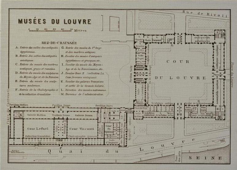 Wall Art Print At the Louvre Blueprint 65x47 47x65 Light Gray Linen Unf ...