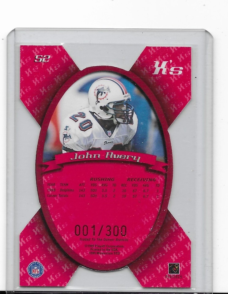 JOHN AVERY Miami Dolphins 1999 Playoff Momentum SSD X's #52 NFL Die-Cut ...