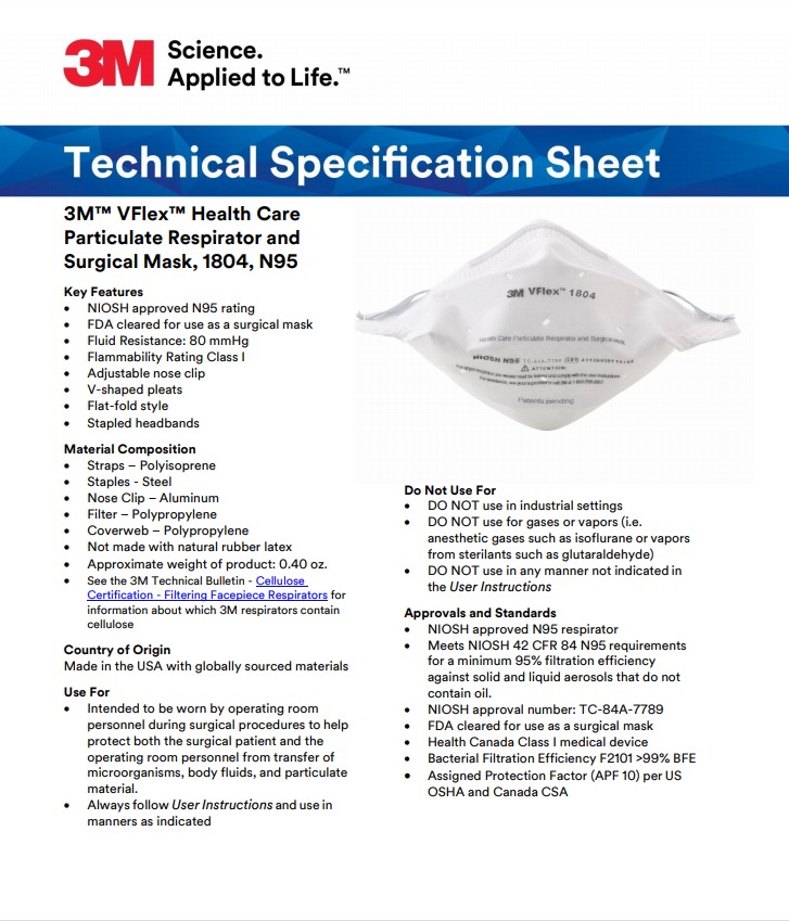 *50-Pieces* 3M VFlex Particulate Respirator NIOSH N95 Surgical Face ...