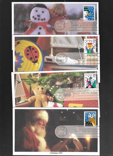 US FDC FIRST DAY COVERS CHRISTMAS 1993 THREE SETS OF 4 TOTAL 12 COVERS ...