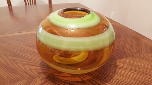 GEORGE ELLIOTT Hand Blown Glass Transparent Amber Vase w/Opaque ...