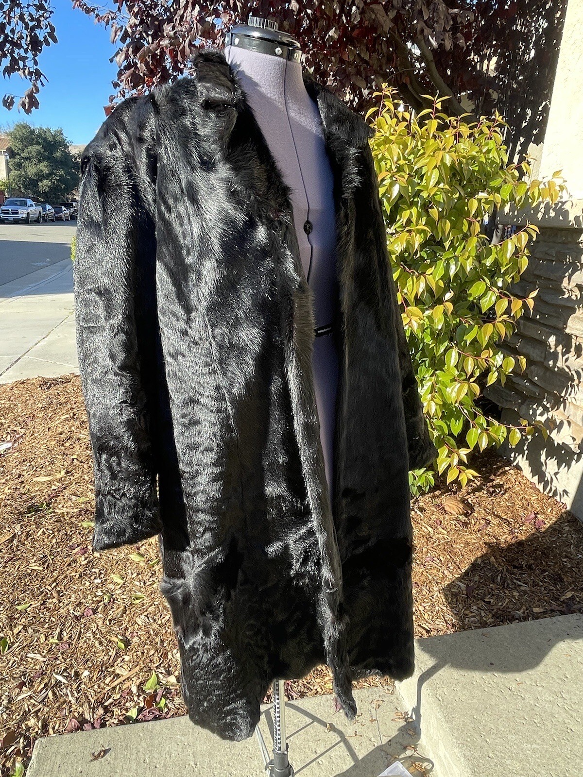 Vintage Black Calf Pony Hair Fur Hide Long Coat Leath… - Gem