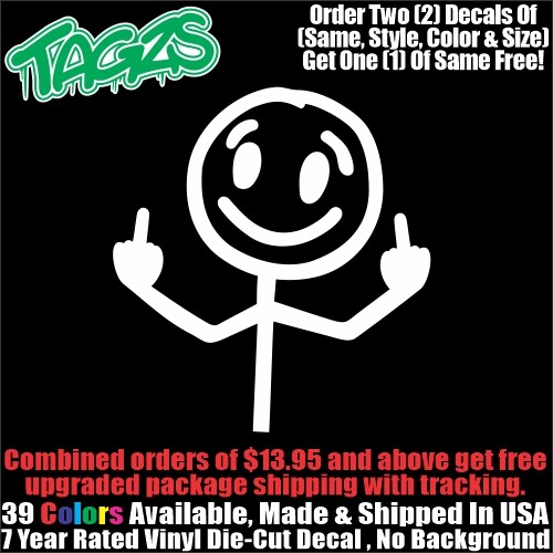 Stick Figure Man Flipping The Bird DieCut Vinyl Window Decal Sticker ...