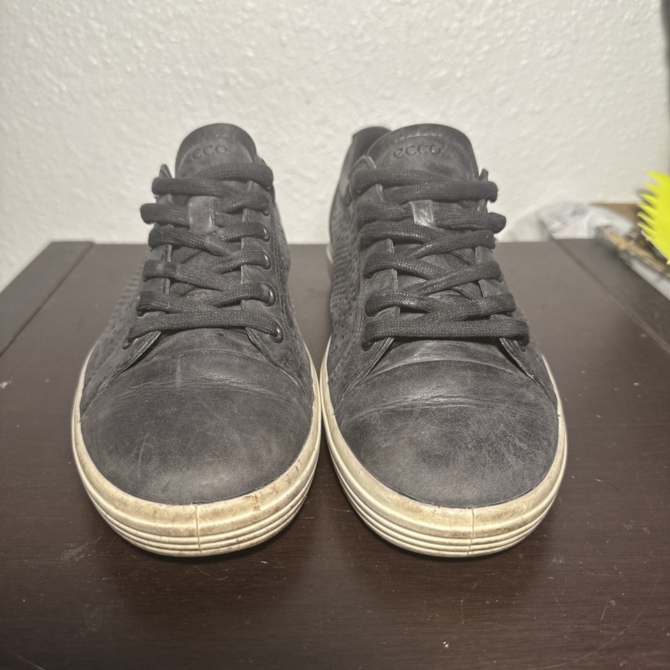 ECCO Micro Perf Tie Fashion Sneakers Black Leather Shoes Womens Size 40 ...