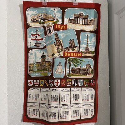 Vintage 1991 Fabric Germany Berlin Calendar Cloth Wall Tea Towel | eBay