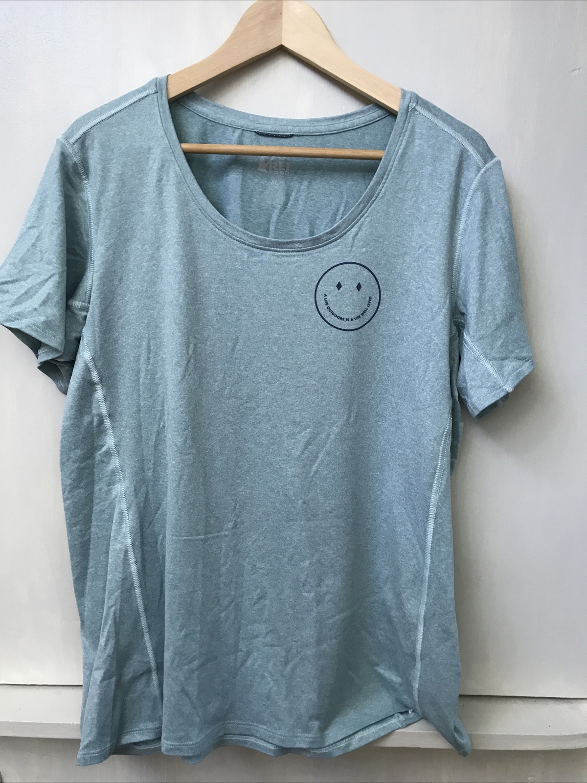REI Co-op Women's Tech Tee Smiley Face Blue Green Qui… - Gem