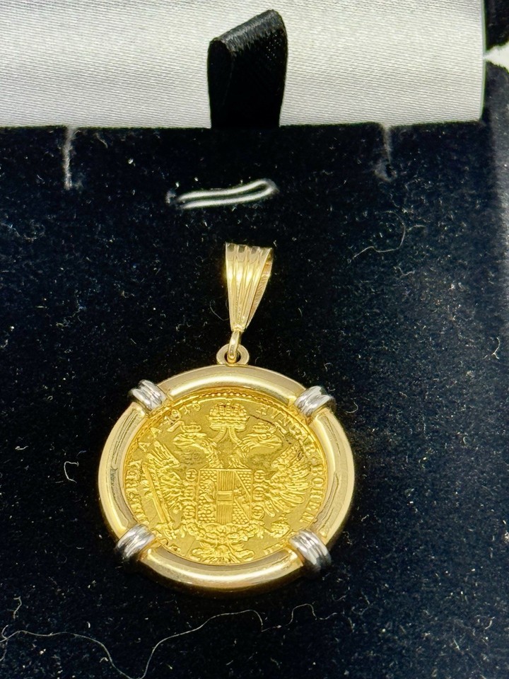 1 Austria Gold Ducat Coin Pendant, 1915 Ducat in 14Kt Gold Bezel ...