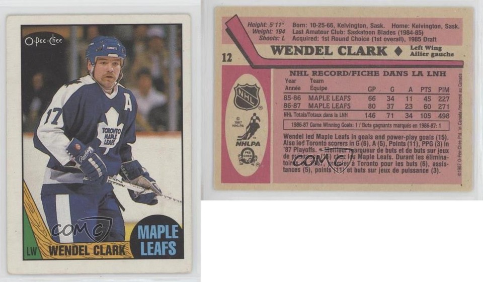 1987-88 O-Pee-Chee Wendel Clark #12 4j3 | eBay