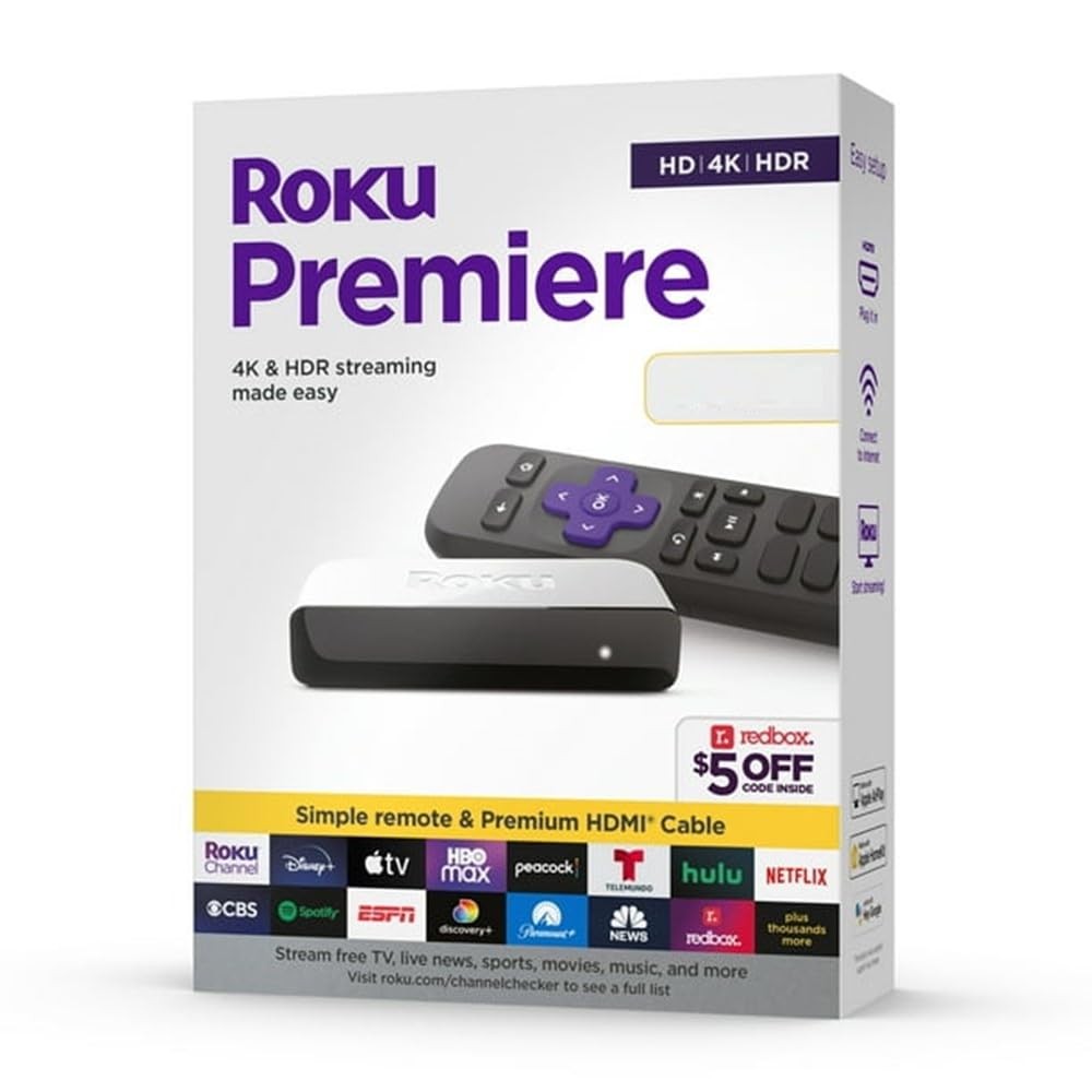 Roku Premiere 4K/HDR Streaming Media Player W/ Remote & HDMI 3920R, OEM ...