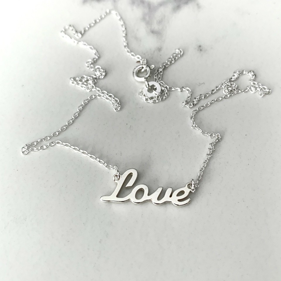 LOVE Name Plate Necklace Pendent Silver female Personalized Valentines ...