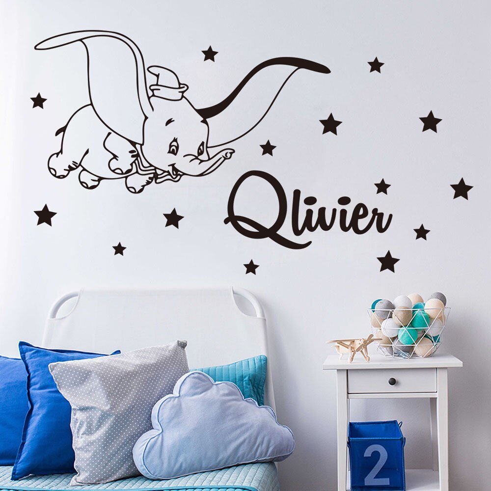 Cartoon Custom Name Dumbo Star Wall Decal Dumbo Animal Wall Sticker ...