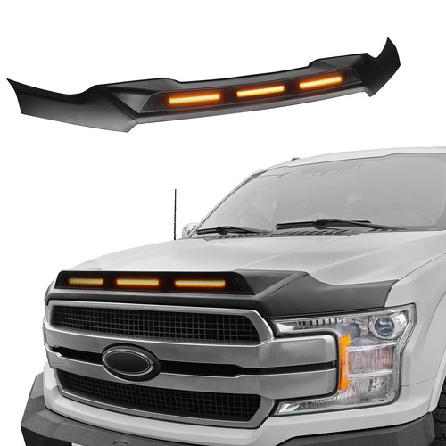 F150 Hood Protector Stone Guard Bug Deflector with Amber Lights for ...