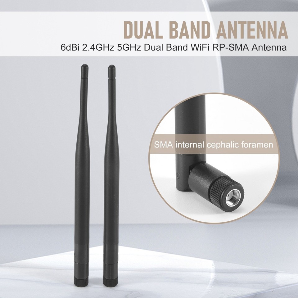 2 X 6 DBi 2,4 GHz 5 GHz Dual-Band-WiFi-RP-SMA-Antenne + 2 X 35 Cm U.Fl ...