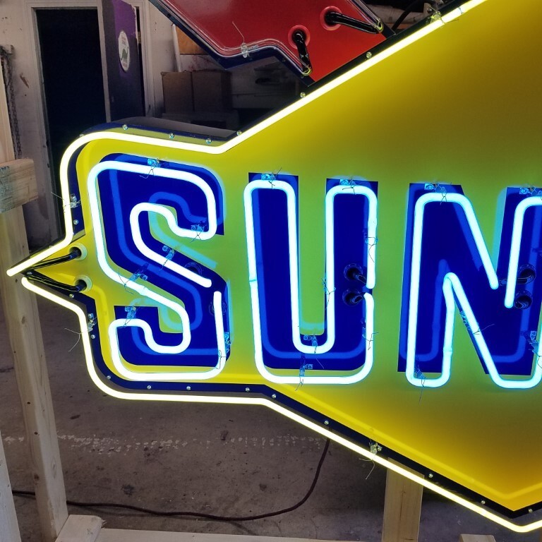 Original Sunoco Porcelain Sign with Neon & Flashing Arrow 7 FT W x 5 FT ...