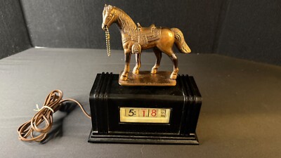 Vintage MCM Numechron Flip Roll Number Clock With Brass Horse On Top ...