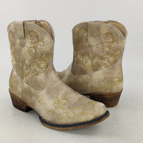Roper Short Stuff Womens Size 7 Western Boots Ankle Booties Beige Side ...