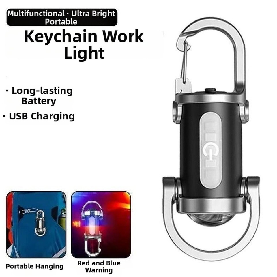 Keychain Flashlight USB COB Lamp Hiking Silicone Waterproof Ring ABS ...