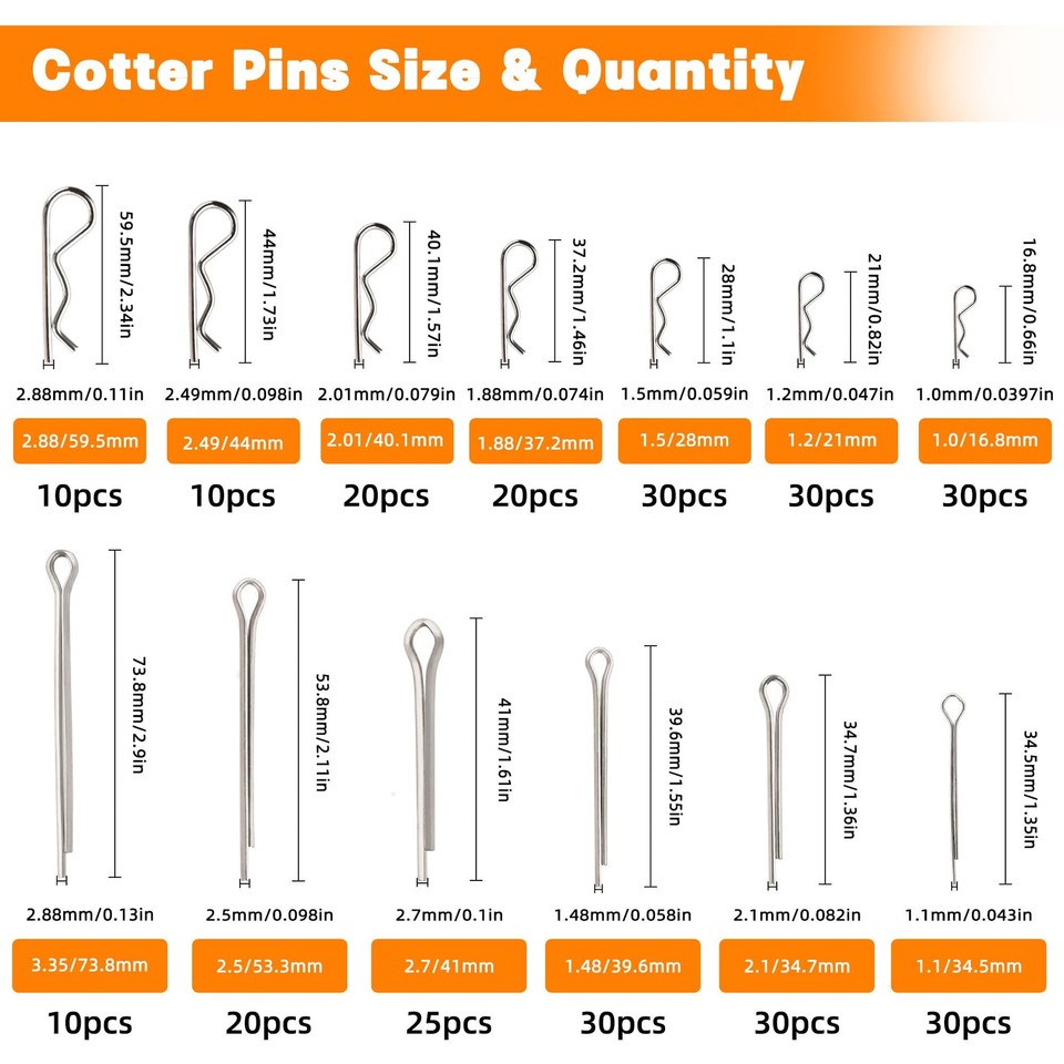 360Pcs Heavy Duty Pin Assortment Kit - Hitch Pins R Clip PIns - Hair ...