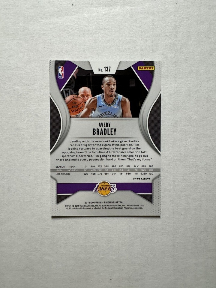 Avery Bradley 2019-20 Panini Prizm #137 Gold Prizms /10 Los Angeles ...