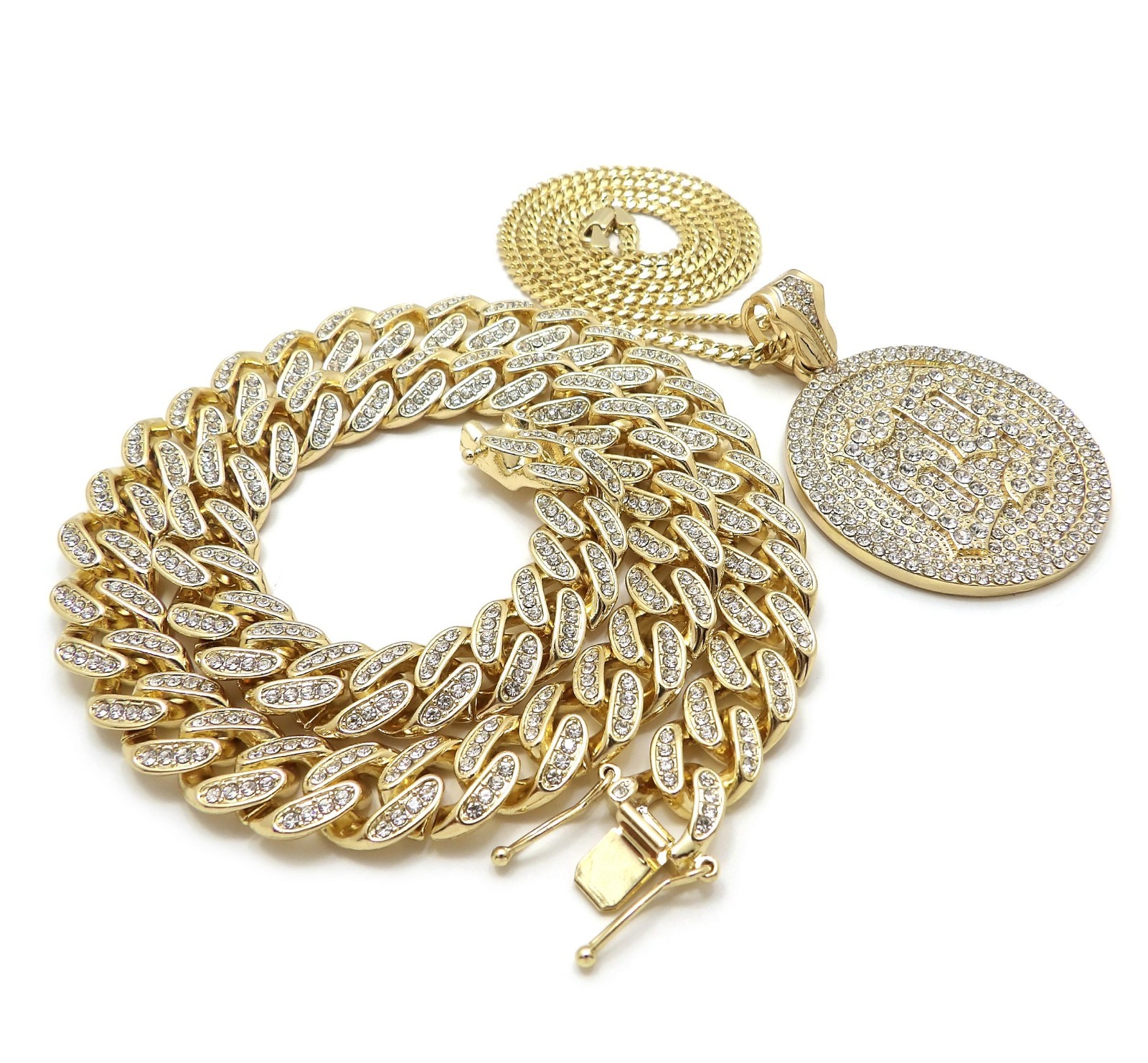 Hip Hop Gold PT 6ix9ine 69 Necklace & 12mm 18" Full Iced Cuban Choker ...
