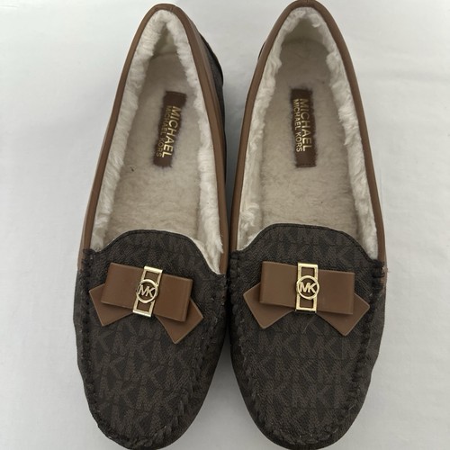 Michael Kors ERICA Fur/Suede/Canvas Slippers Loafer Moccasins Shoes ...