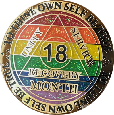 18 Month AA Medallion Recoverychip Reflex Rainbow Glitter Sobriety Chip ...