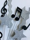 Glitter Sparkly Paper MUSIC NOTES CAKE TOPPER SPRAY BURST BLACK/SILVER ...