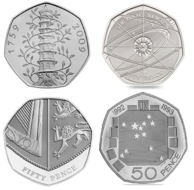 50p coins 2009 2010 2011 2016 2018 Royal Shield Kew 2019 1992 EEC 2020 ...