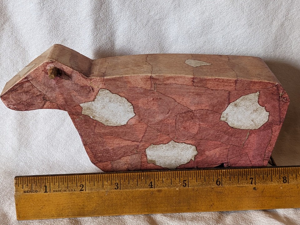 Vintage Hand Carved Wood Painted Milk Cow Folk Art | eBay